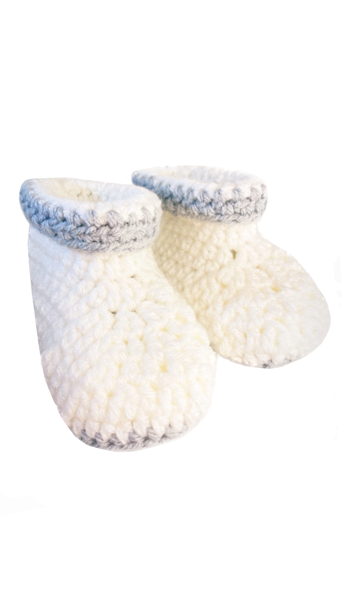 Pikkaboo Cuddles and Snuggles Crochet Baby Booties - White & Thick Grey ...