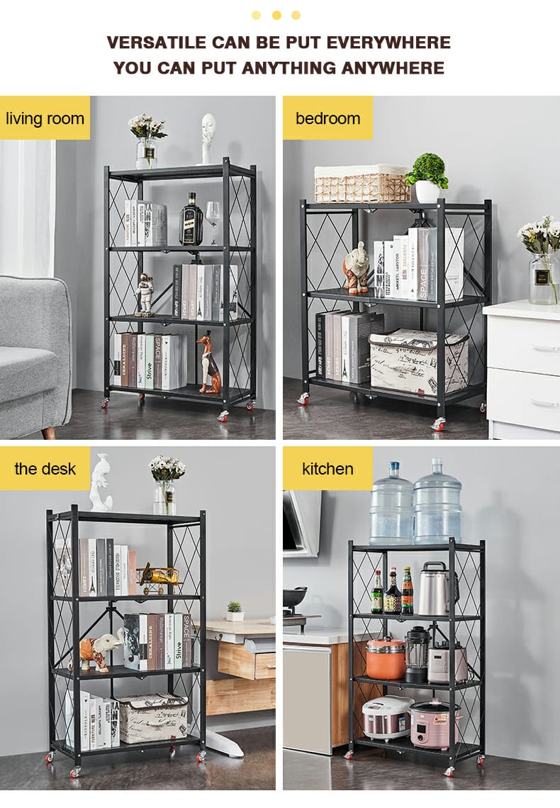 3-Tier Foldable Storage Shelves with Wheels - Buy Online at Best Price ...