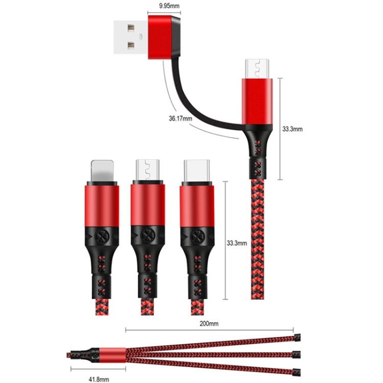 5 in 1 3A USB + USB-C / Type-C to 8 Pin + Micro USB + USB-C / Type-C ...