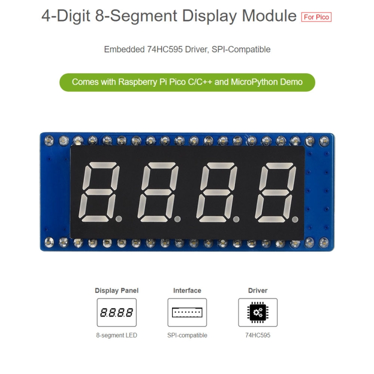 WAVESHARE 4-digit 8-segment Display Module for Raspberry Pi Pico, SPI-compatible - Buy Online at ...