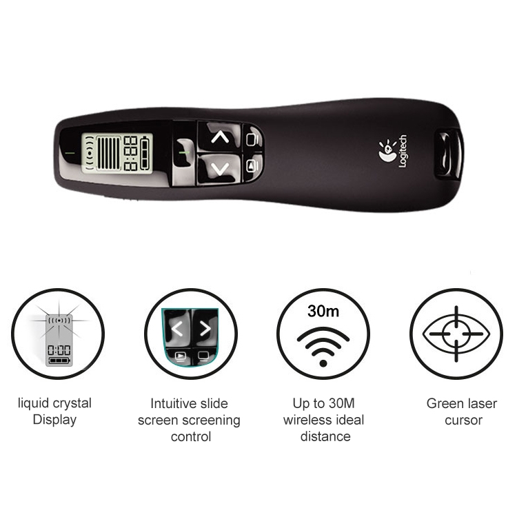 Logitech R800 2.4Ghz USB Wireless Presenter PPT Remote Control Flip Pen ...