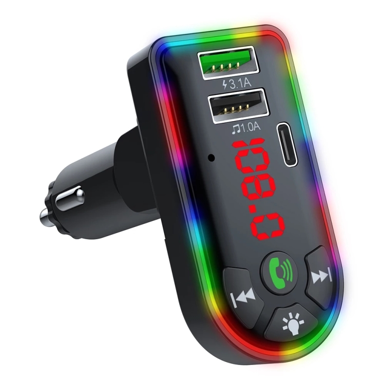 F7 Car MP3 Player 12V Colorful Breathing Light QC3.1 Wireless Dual Port ...