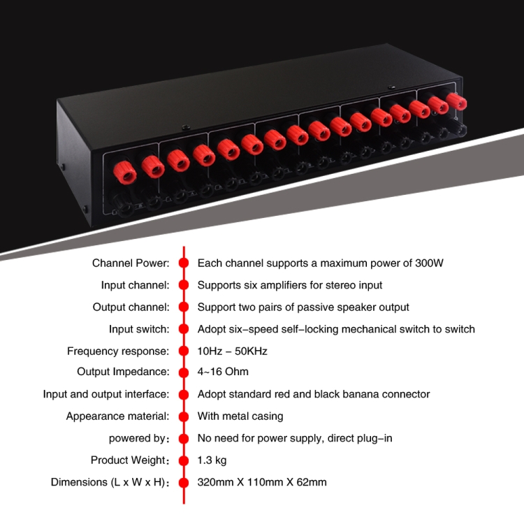 6 In 2 Out 300W Power Amplifier Switcher Loudspeaker Switch Distribute ...