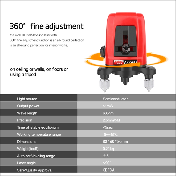 A8826D Laser Level 3D Self Leveling 2 Line Lasers Horizontal Vertical ...