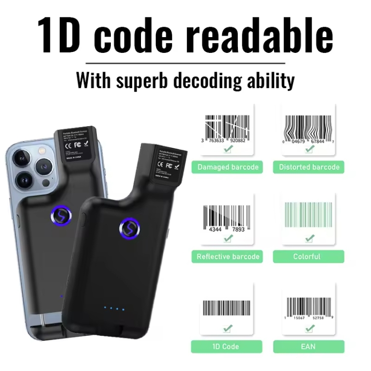 1D Bluetooth Barcode Scanner Wireless Back Clip Phone Barcode Reader ...