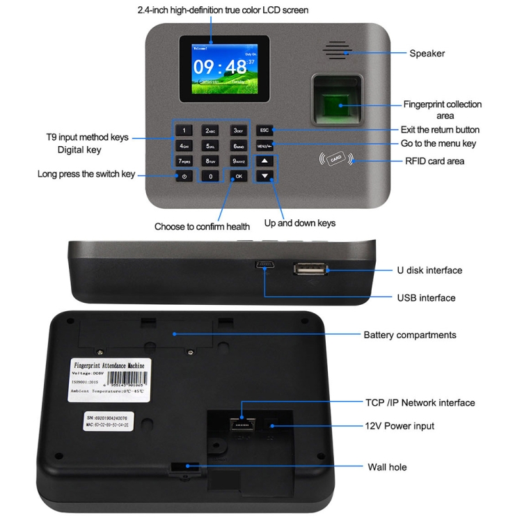 Realand AL321 Fingerprint Time Attendance with 2.4 inch Color Screen ...