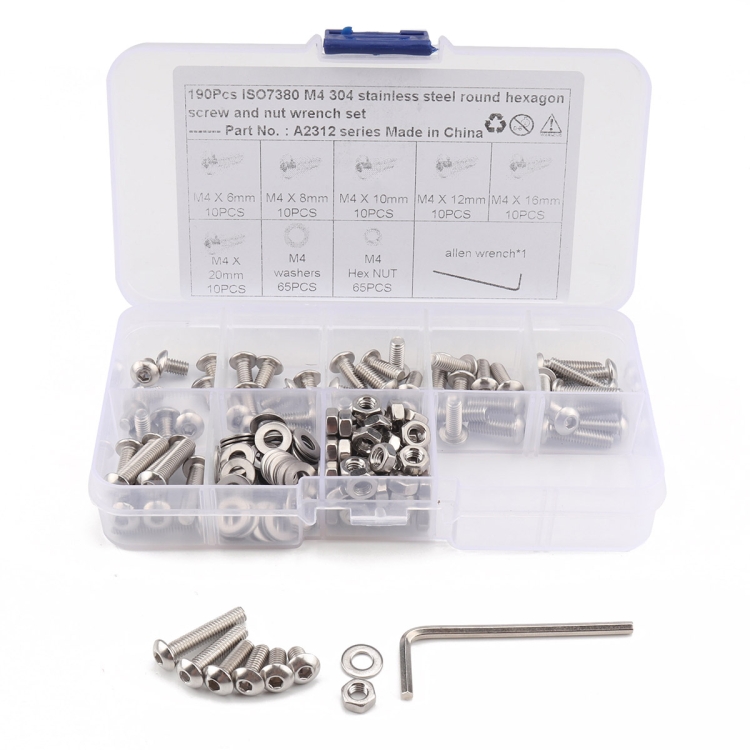 190 PCS 304 Stainless Steel Screws and Nuts M4 Hex Socket Head Cap ...