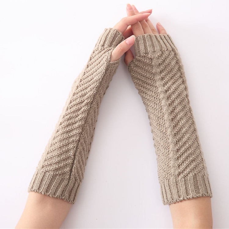 Knitted Wool Fishbone Texture Warm Cuffs Fingerless Arm Sleeves - Buy ...