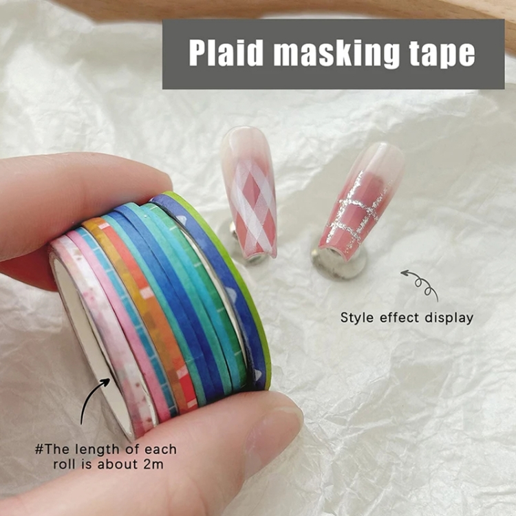 10 Rolls Nail Art Grid Line Paper Tape Stickers 2mm Fine Tape Grid DIY ...