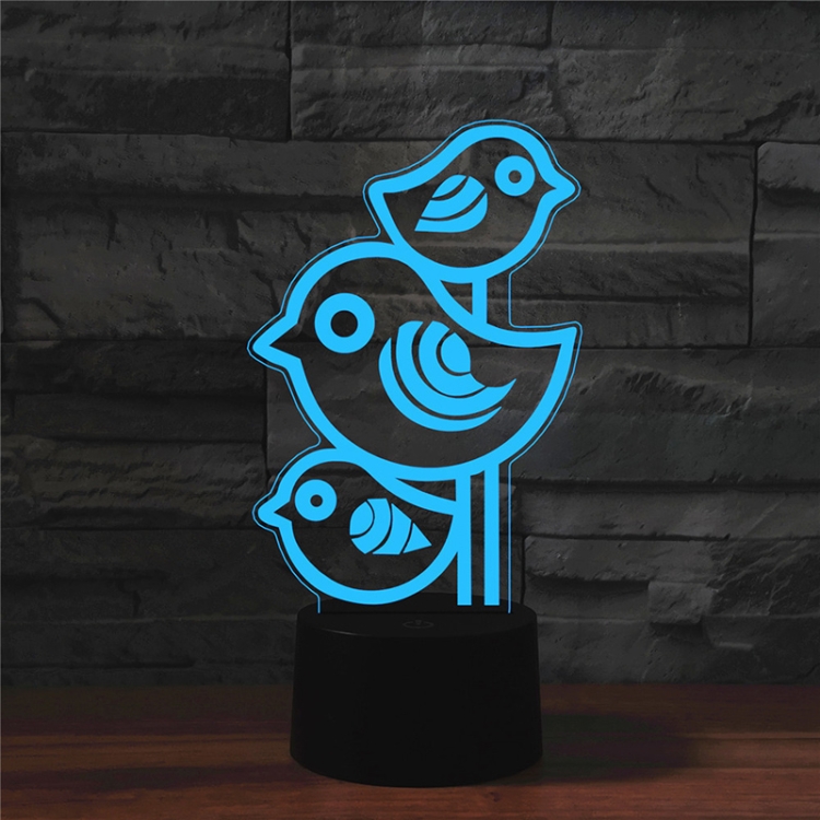 Three Birds Shape 3D Colorful LED Vision Light Table Lamp, USB ...
