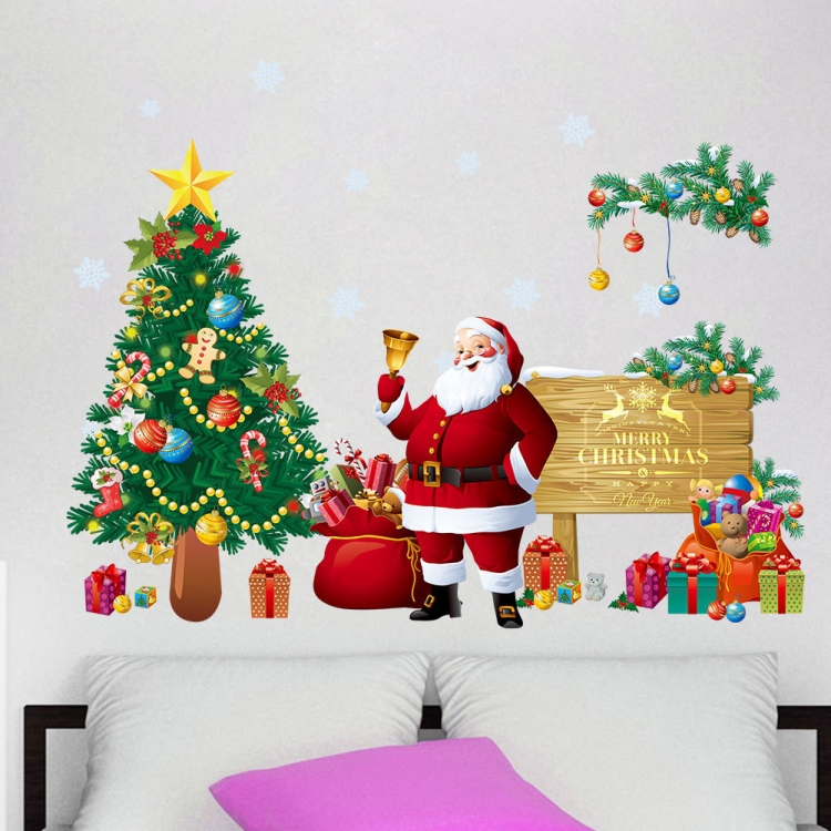Christmas Tree Santa Claus Wall Sticker Living Room Bedroom Background ...