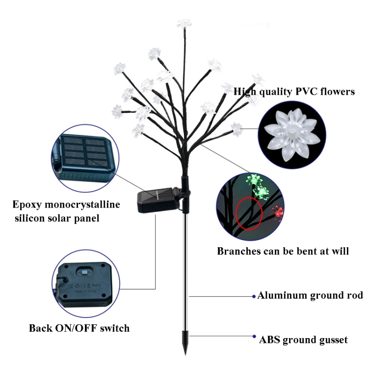16 LED Solar Tree Branch Lotus Lamp Outdoor Garden Lawn Light - Buy ...