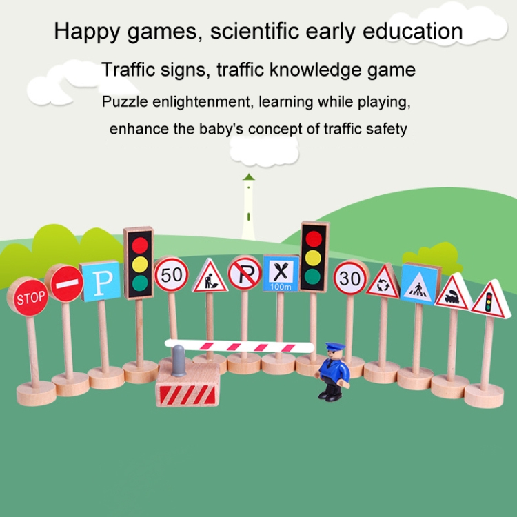 16pcs /Set Children Wooden Toy Street Traffic Signs Model Cars Early ...